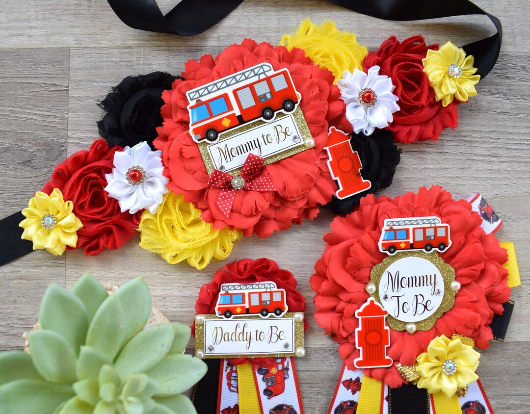 Firefighter Baby Shower, Red Yellow Black Maternity Sash, Firefighter ...