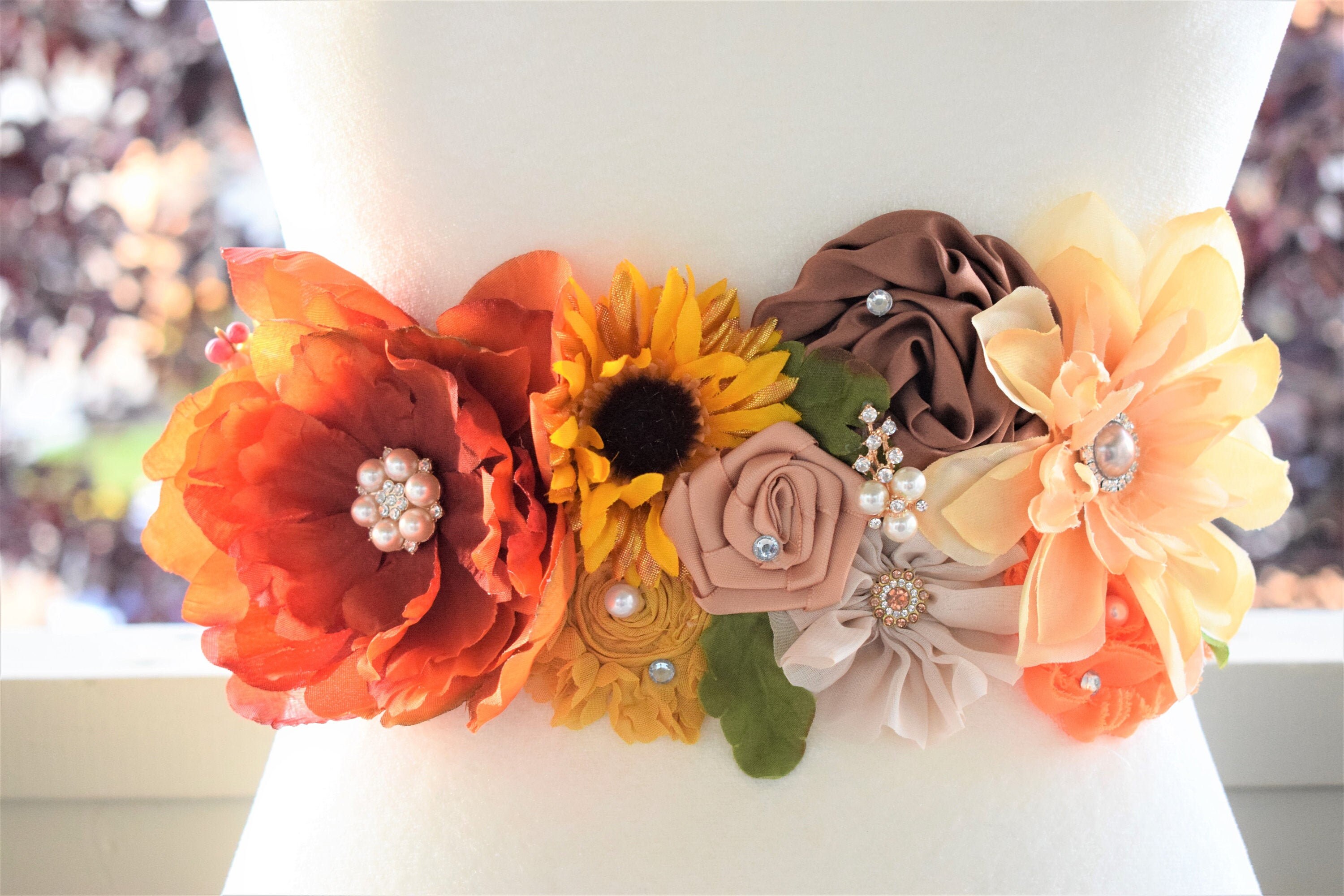 Fall Maternity Sash Autumn Flower Sash Beige Orange Tan - Etsy