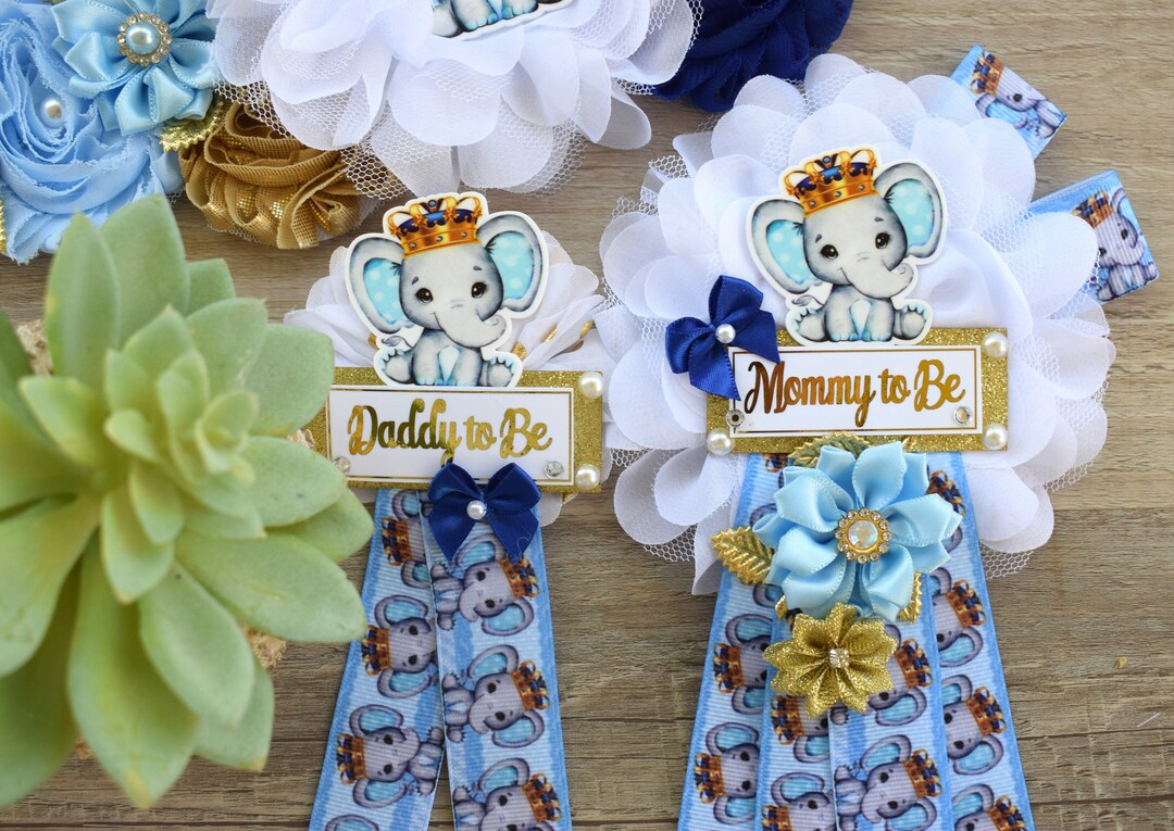 Boy Elephant Baby Shower, Blue Elephant Sash and Pin, Blue Elephant ...