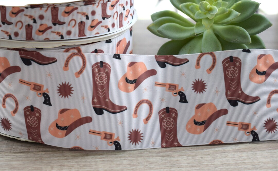 Cowboy Grosgrain Ribbon, Neutral Western Grosgrain Ribbon, Cowboy ...