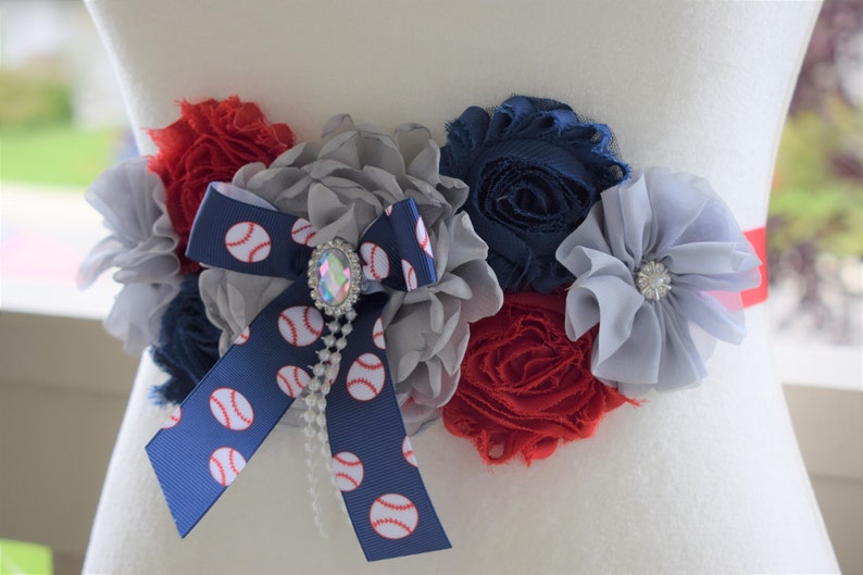 Baseball Maternity Sash, Sport Red Blue Flower Sash, Royal Blue Red ...