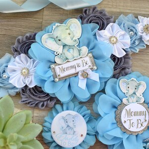 Boy Blue Elephant Baby Shower, Blue Grey Elephant Maternity Sash, Boy ...