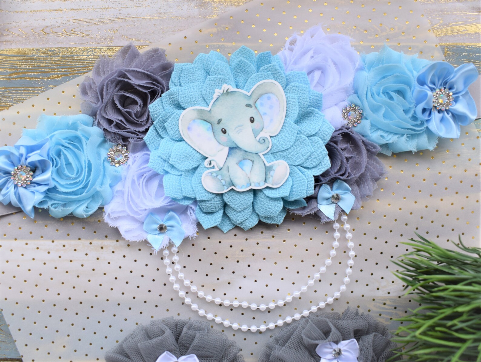 Boy Blue Elephant Baby Shower Blue Grey Elephant Corsage Pin | Etsy