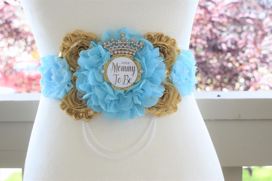 Baby Blue Royal Gold Prince Flower Sash Baby Gold Maternity | Etsy