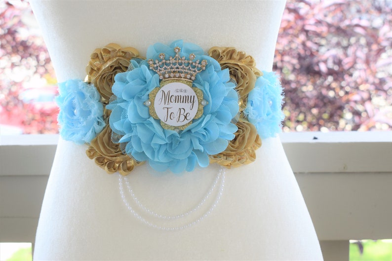 Baby Blue Royal Gold Prince Flower Sash Baby Gold Maternity | Etsy