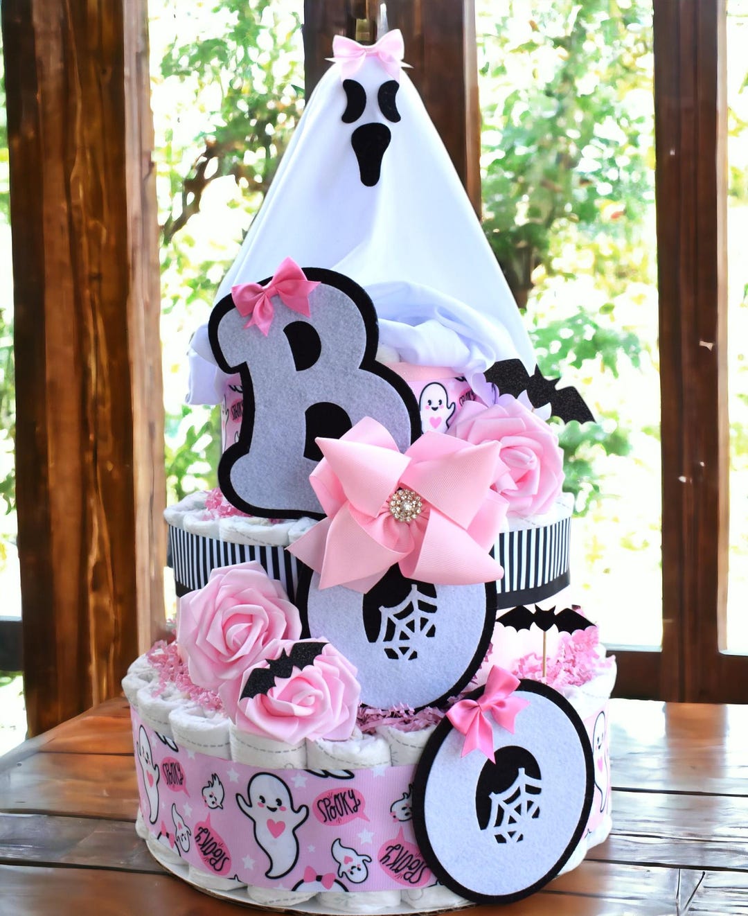 3 Tier Girl Ghost Diaper Cake Baby Shower, Halloween Baby Shower ...