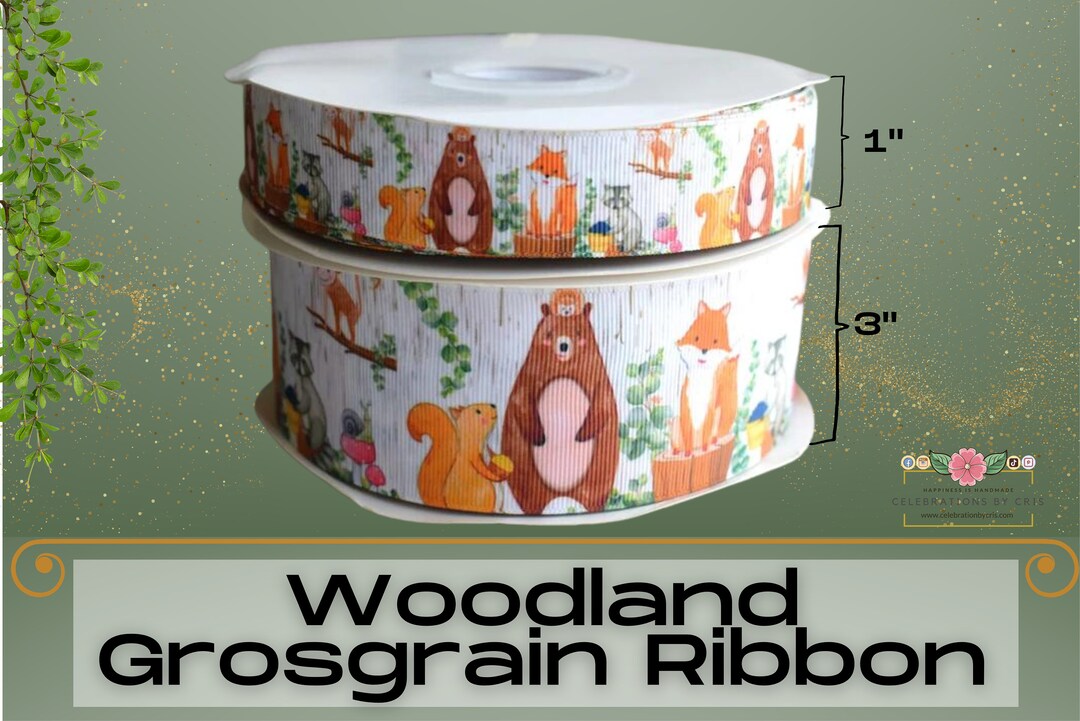 Girl Woodland Animal Ribbon, Fox Bear Squirrel Grosgrain Ribbon ...