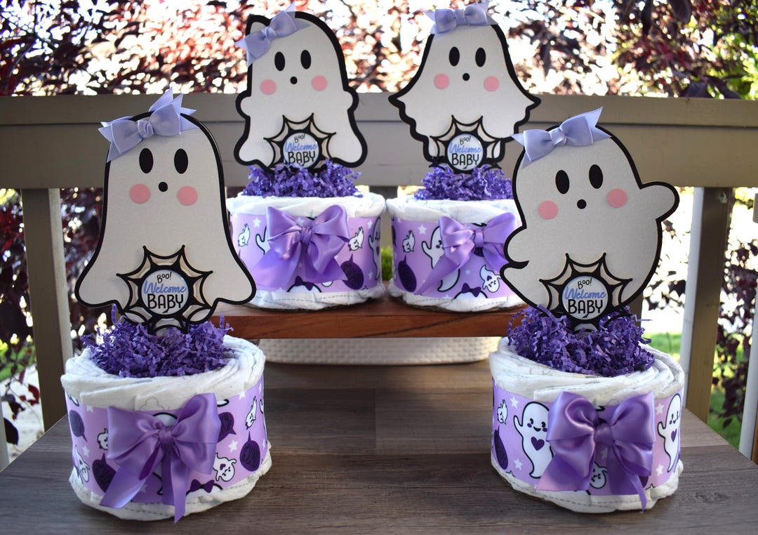 Lavender Ghost Mini Diaper Cake Baby Shower, Girl Pink Halloween Baby ...