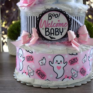 Cute Pink Witch Ghost Diaper Cake Baby Shower, Halloween Baby Shower ...