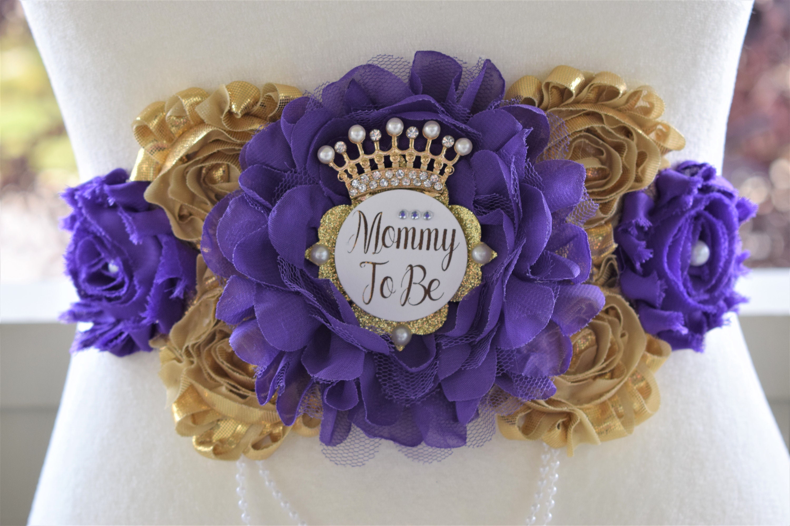 Purple Gold Princess Flower Sash Purple Gold Maternity Sash | Etsy
