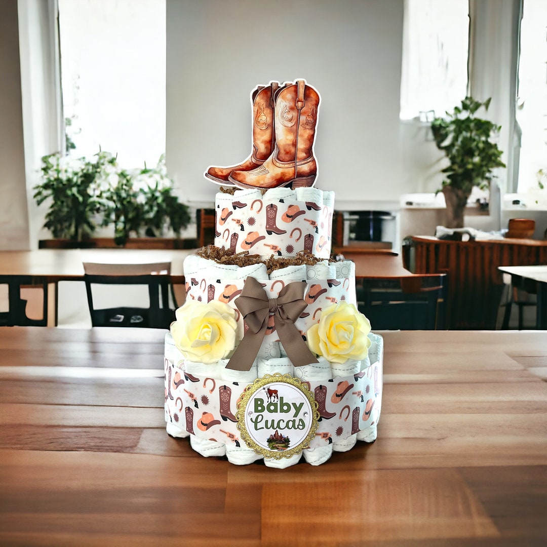 Cowboy Western Diaper Cake Baby Shower, Boots Hat Diaper Cake Kit ...