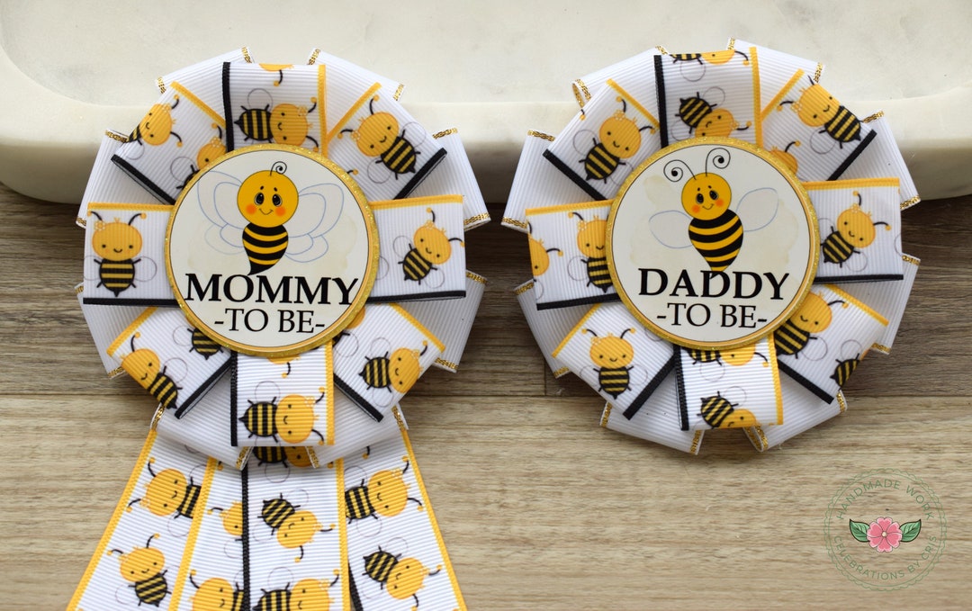 Yellow Bumble Bee Baby Shower, Gender Reveal Parent Pins, Bee Corsage ...