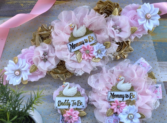 Pink Gold Princess Flower Sash Pink Gold Maternity Sash Pink - Etsy