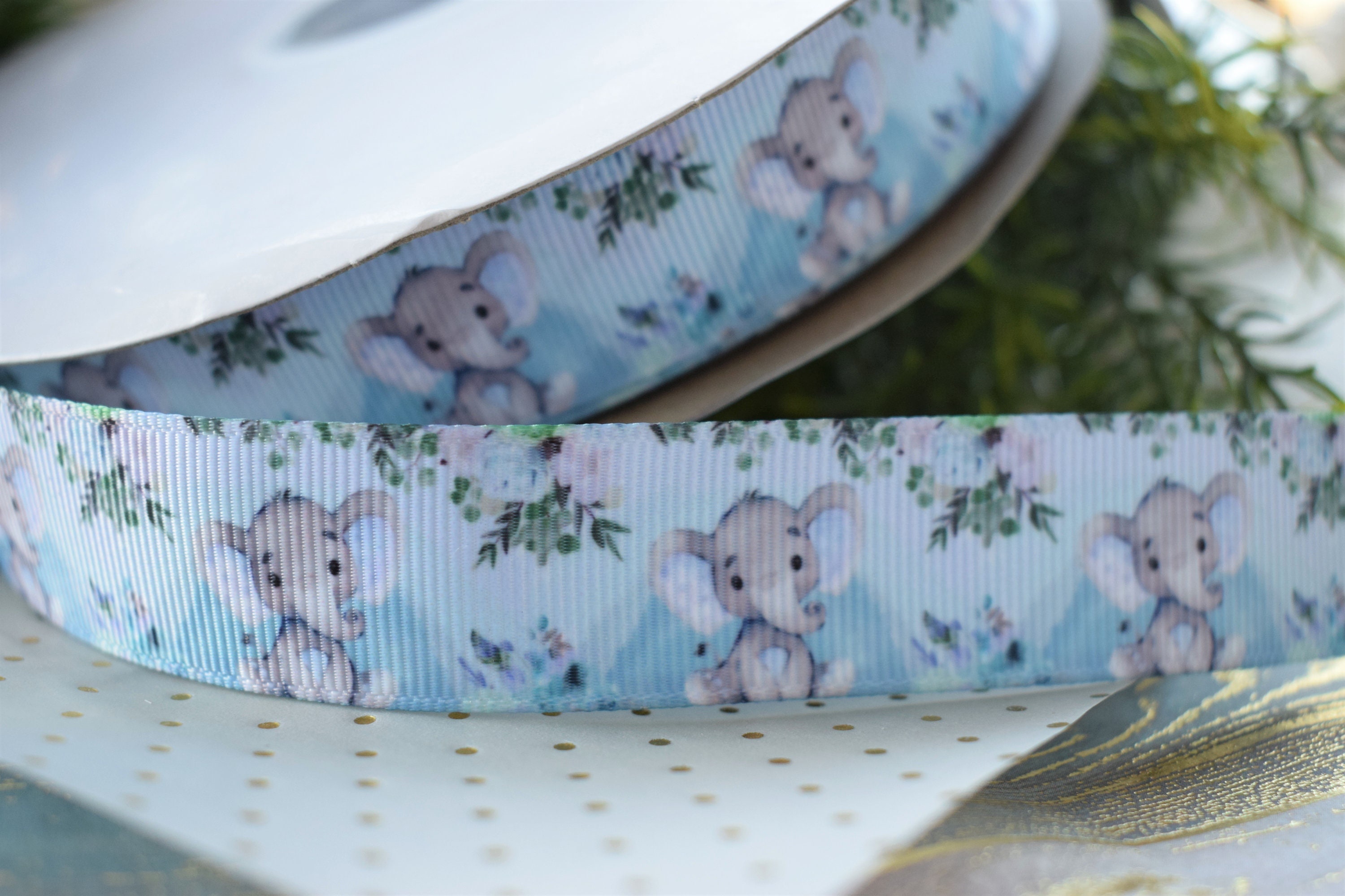Elephant Baby Shower Ribbon, Boy Baby Tie Elephant Ribbon, Blue Grey ...