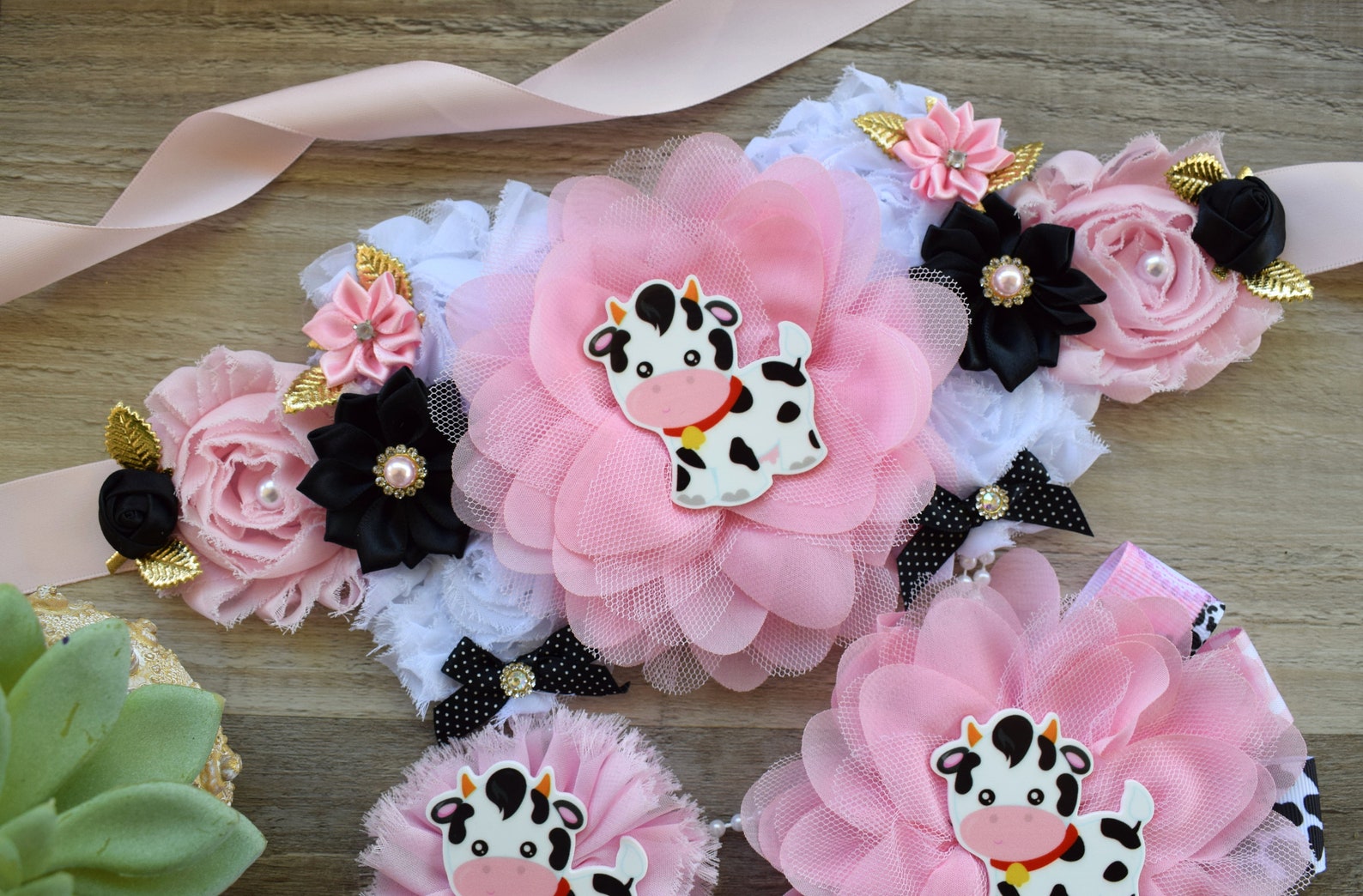 Pink Cow Baby Shower Girl Cow Maternity Sash Farm Cow Mommy - Etsy
