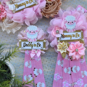 Girl Lamb Ribbon Corsage Pins, Lamb Mommy to Be Badge Baby Shower ...