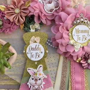 Girl Bunny Baby Shower, Bunny Maternity Belly Sash, Pink Gold Sage ...