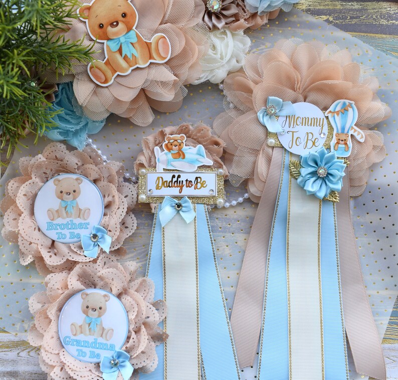 Blue Teddy Bear Baby Shower Teddy Bear Blue Flower Sash - Etsy Canada