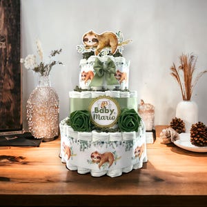 Sloth Greenery Diaper Cake Baby Shower, Green Leave Cake Centerpieces ...