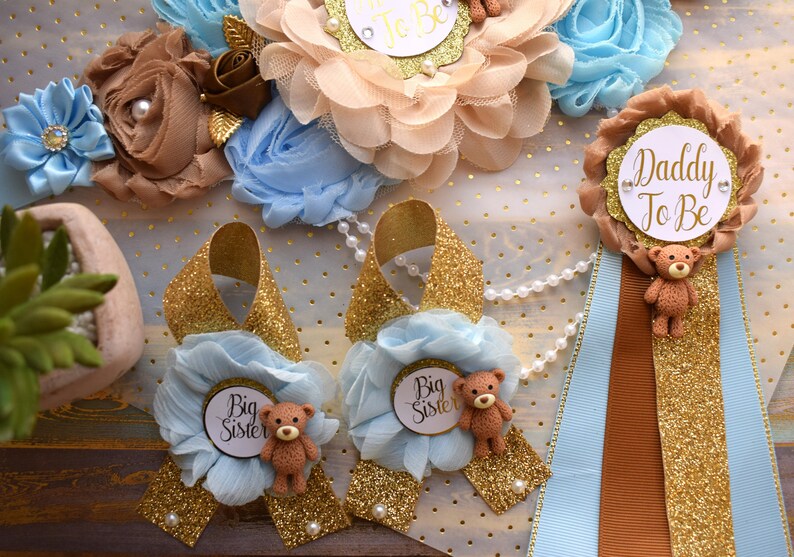 Blue Bear Baby Shower Teddy Bear Blue Maternity Sash Teddy - Etsy