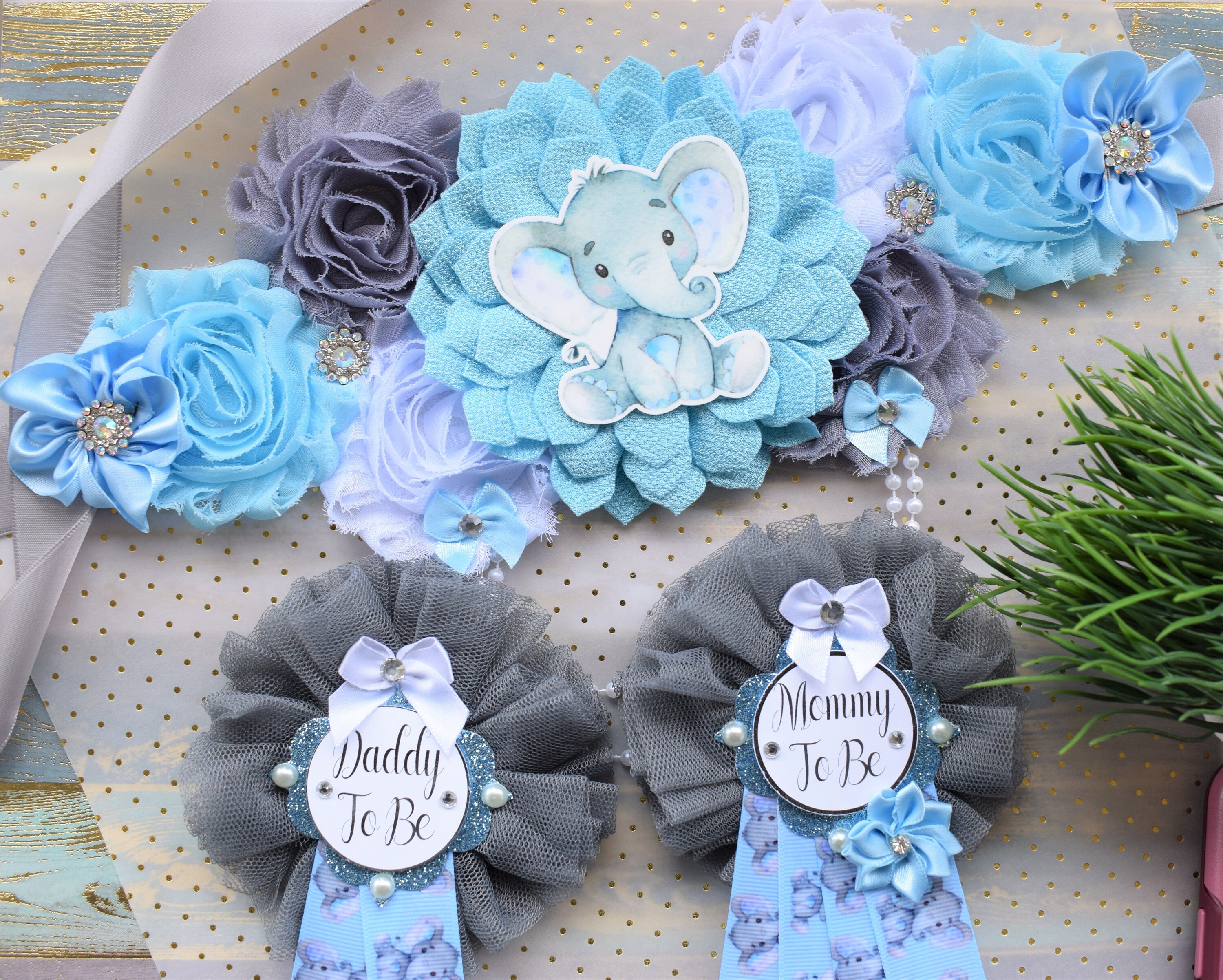 Boy Blue Elephant Baby Shower Blue Grey Elephant Corsage Pin | Etsy