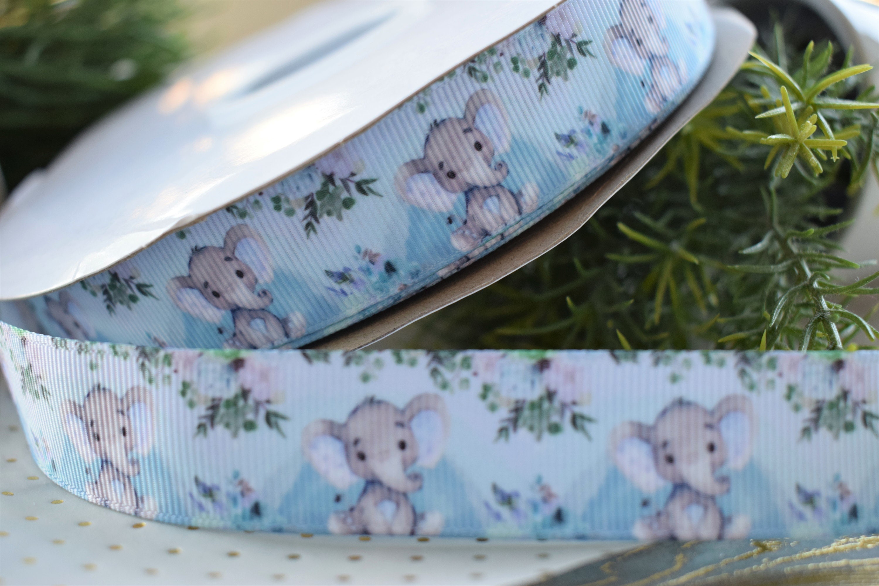 Elephant Baby Shower Ribbon, Boy Baby Tie Elephant Ribbon, Blue Grey ...