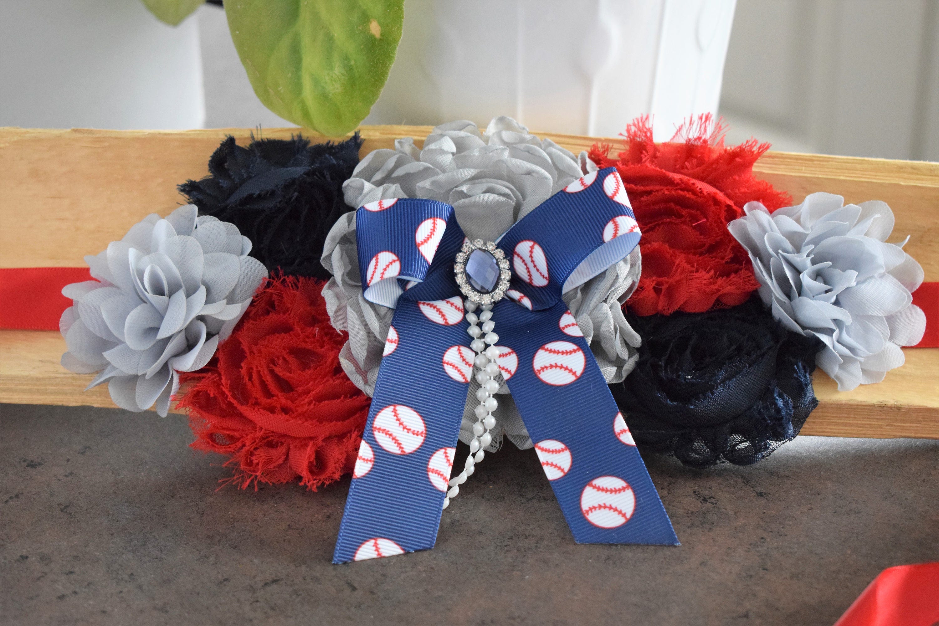Baseball Maternity Sash Sport Red Blue Flower Sash Royal | Etsy