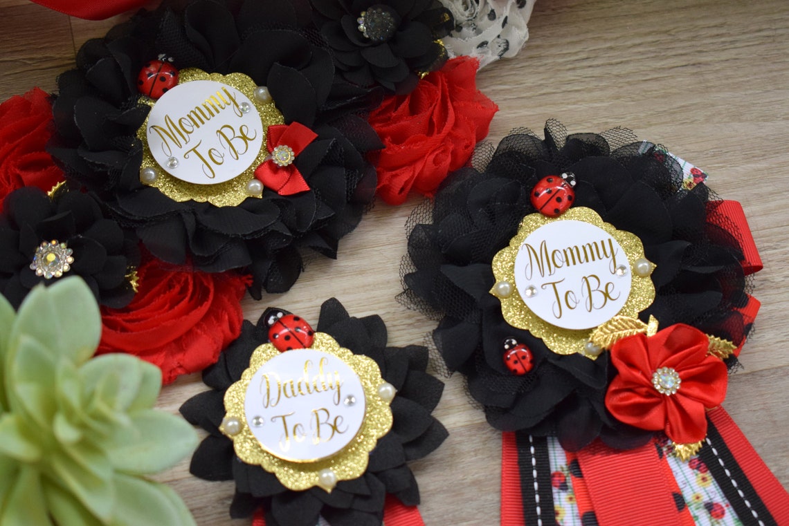 Ladybug Baby Shower, Lady Bug Maternity Sash, Bug Mommy to Be Pin, Red ...