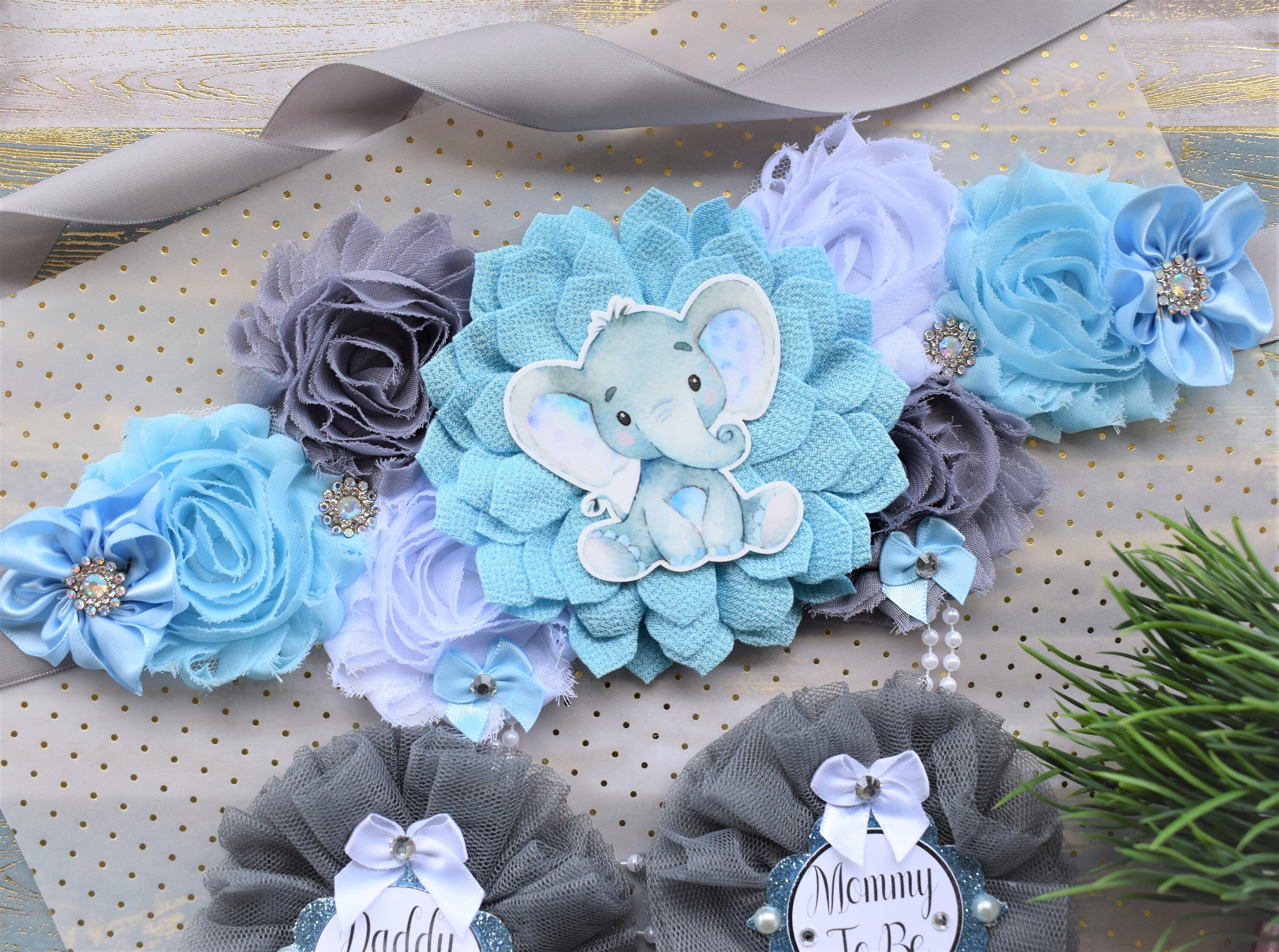 Boy Blue Elephant Baby Shower Blue Grey Elephant Corsage Pin | Etsy