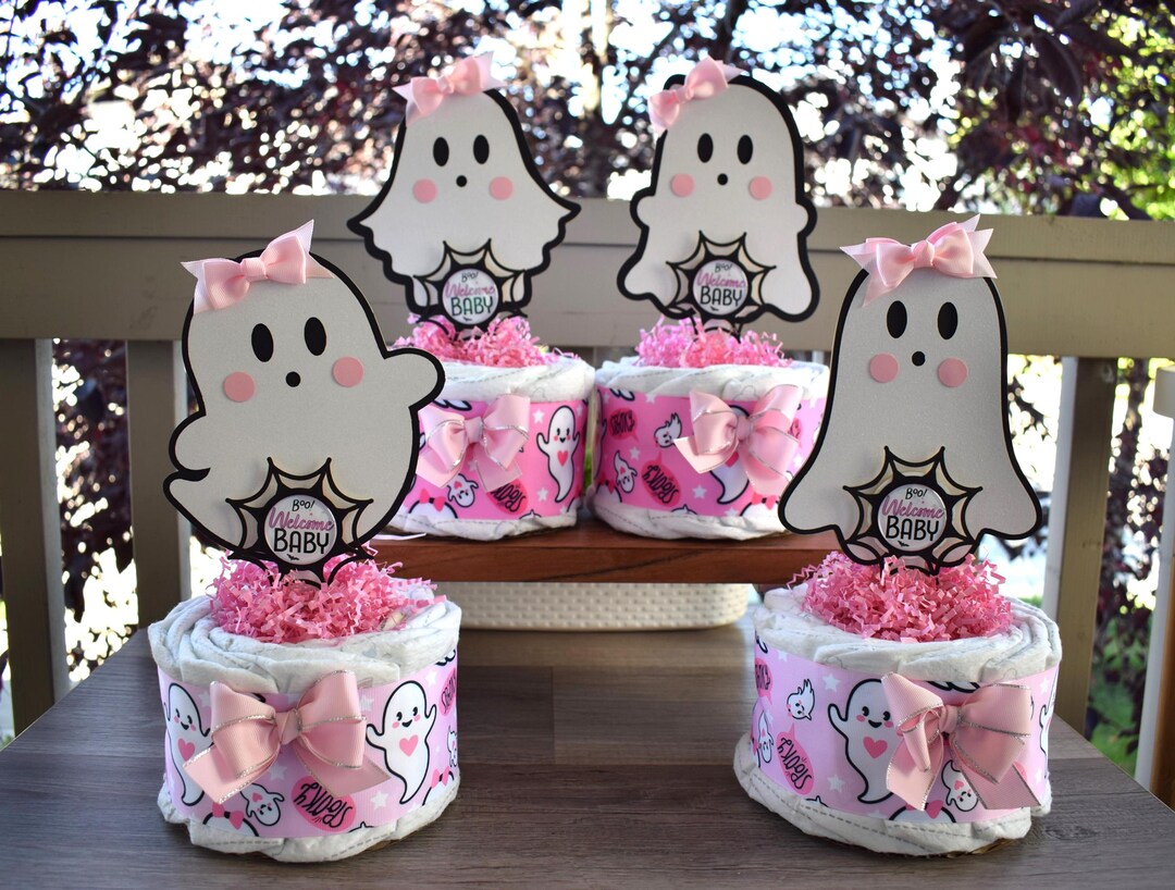Pink Girl Ghost Mini Diaper Cake Baby Shower, Girl Pink Halloween Baby ...