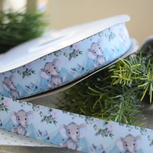 Elephant Baby Shower Ribbon, Boy Baby Tie Elephant Ribbon, Blue Grey ...