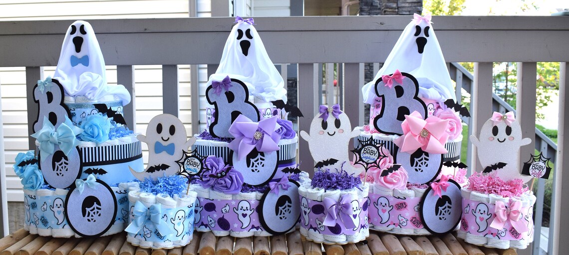 Ghost Diaper Cake Baby Shower, Boy & Girl Halloween Baby Shower ...