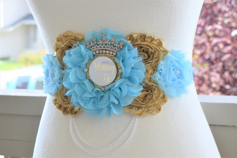 Baby Blue Royal Gold Prince Flower Sash Baby Gold Maternity - Etsy Canada