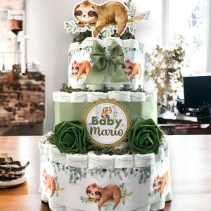 Sloth Greenery Diaper Cake Baby Shower, Green Leave Cake Centerpieces ...