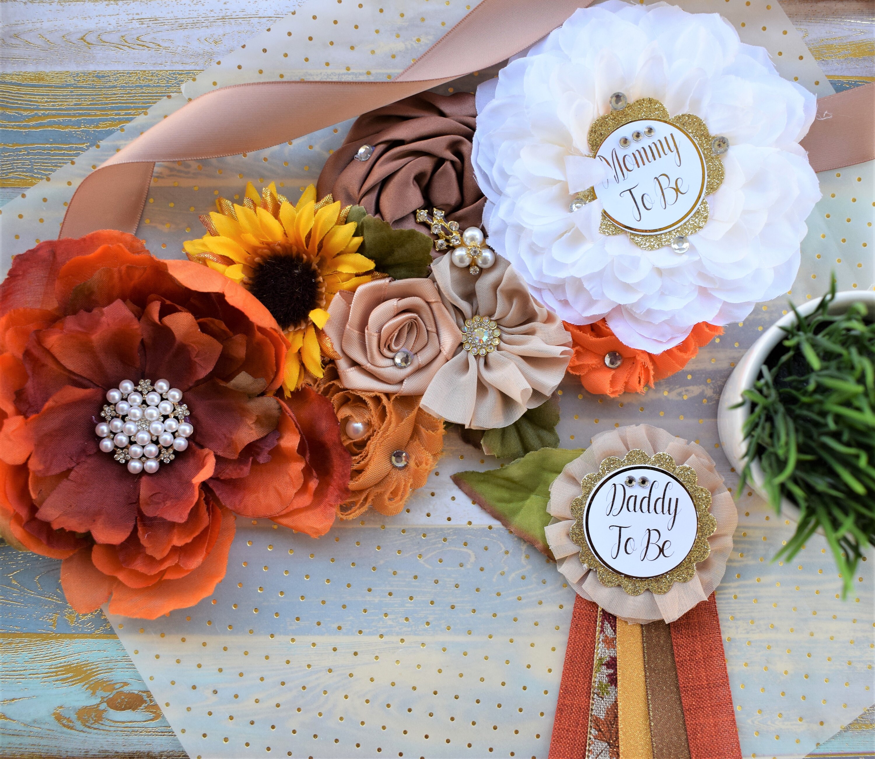 Fall Maternity Sash, Autumn Flower Sash, Beige Orange Tan Vintage ...