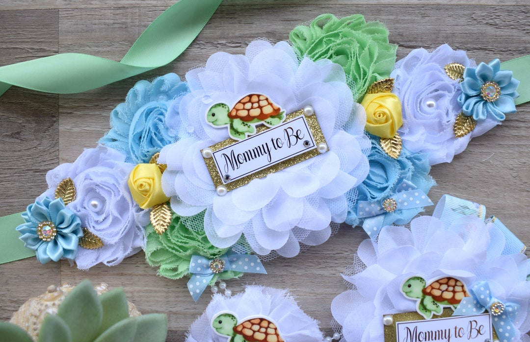 Sea Turtle Baby Shower, Turtle Aqua Blue Flower Sash, Under the Sea ...