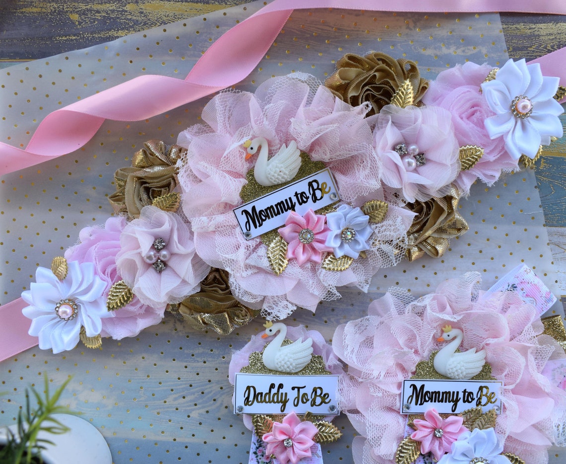 Pink Gold Princess Flower Sash Pink Gold Maternity Sash Pink - Etsy