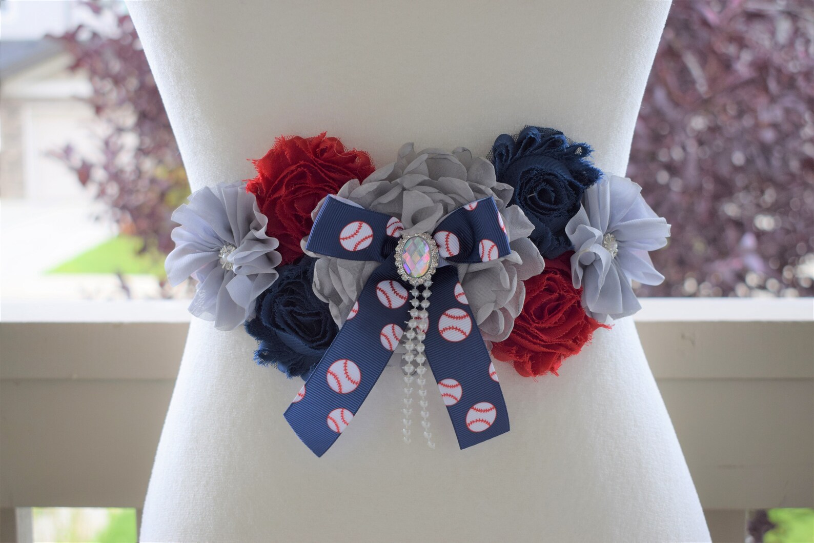 Baseball Maternity Sash, Sport Red Blue Flower Sash, Royal Blue Red ...