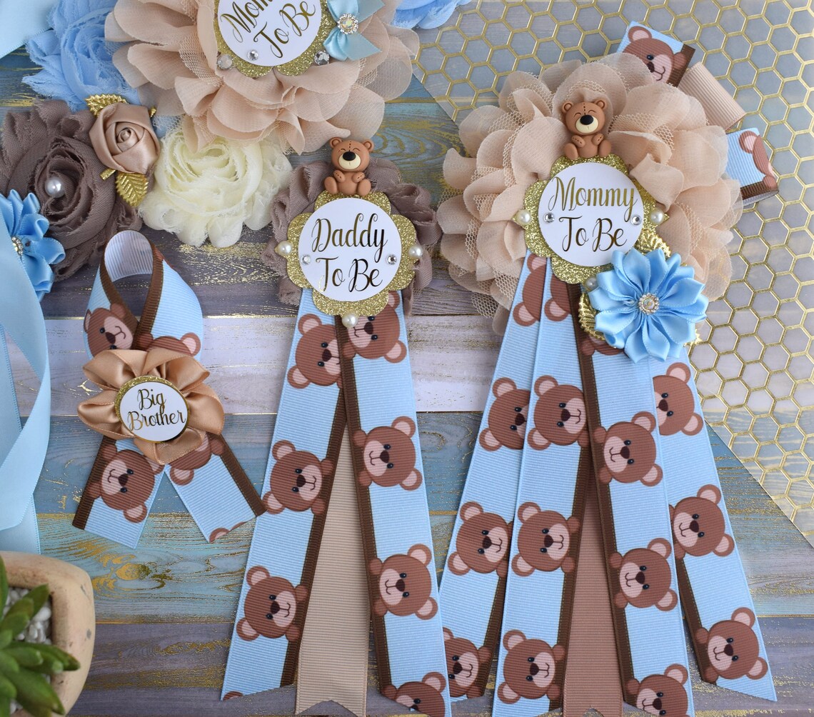 Blue Bear Baby Shower Teddy Bear Blue Flower Sash Teddy Bear - Etsy