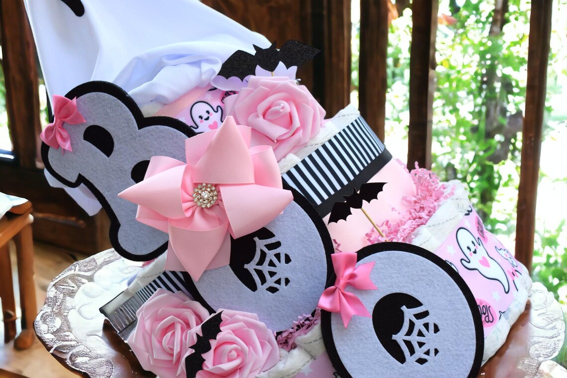3 Tier Girl Ghost Diaper Cake Baby Shower, Halloween Baby Shower ...