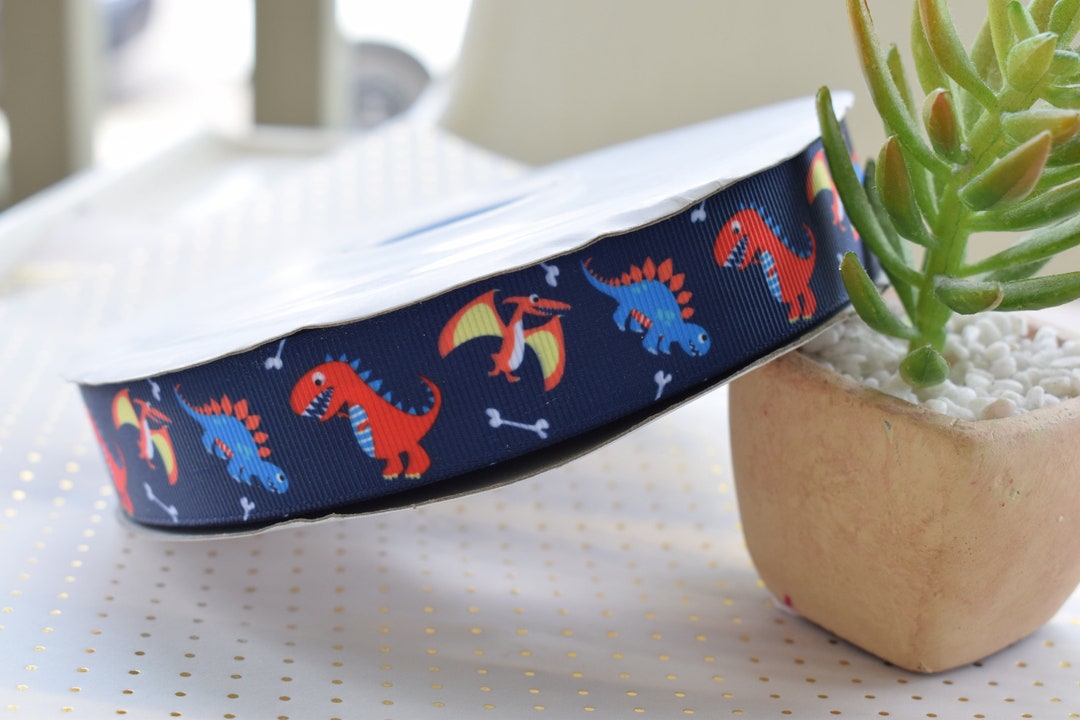 Dinosaurs Grosgrain Ribbon, Boy Baby Dinosaurs Ribbon, Dinosaurs Blue ...