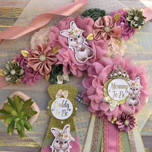 Girl Bunny Baby Shower, Bunny Maternity Belly Sash, Pink Gold Sage ...