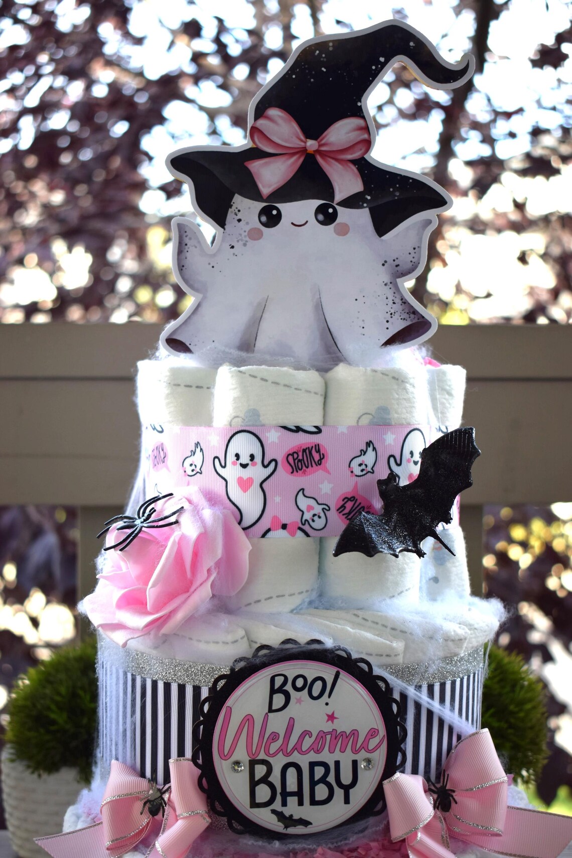 Cute Pink Witch Ghost Diaper Cake Baby Shower, Halloween Baby Shower ...