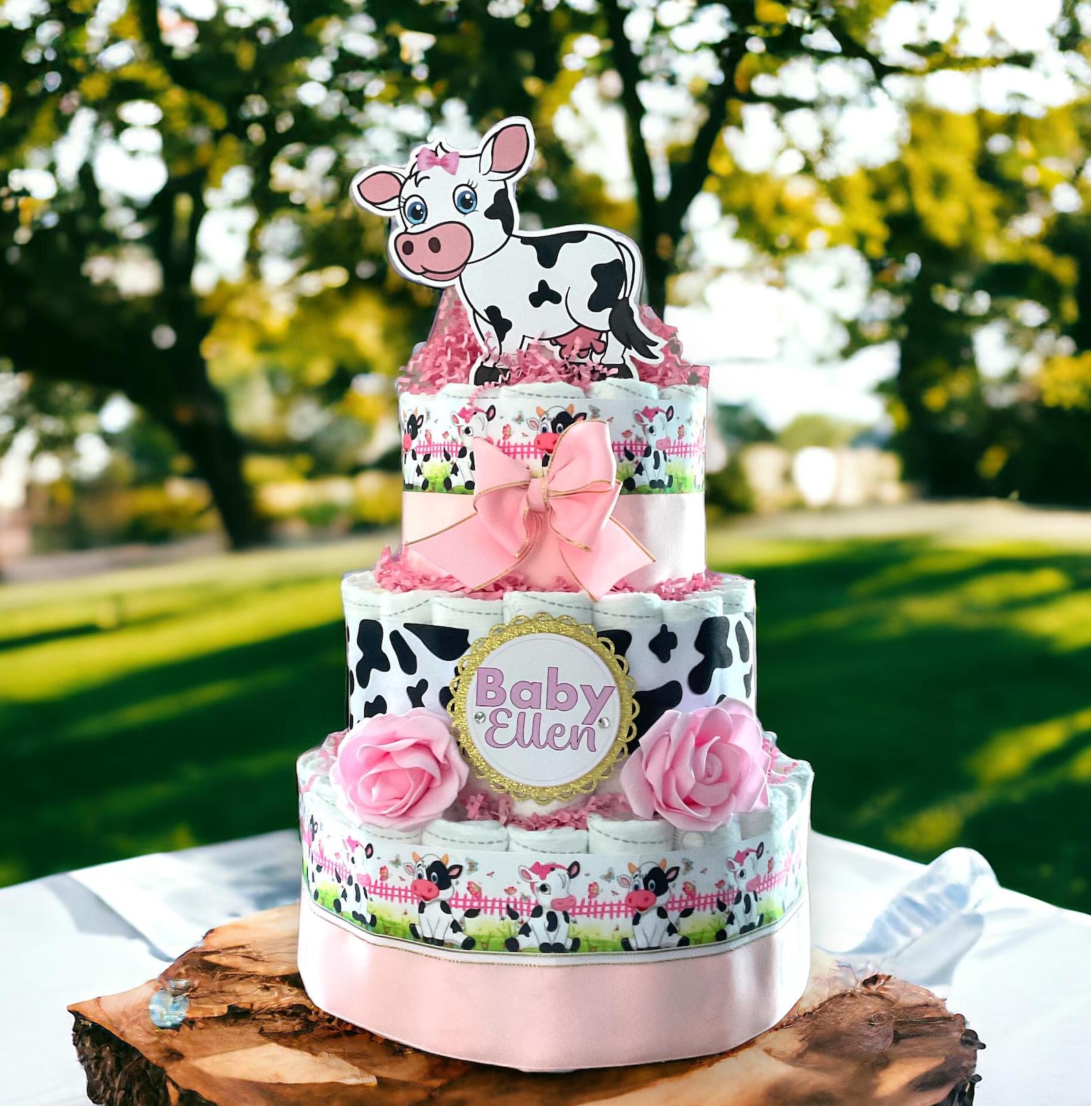 Pink Cow Diaper Cake Baby Shower, Cow Cake Centerpieces Decor, Girl Cow ...