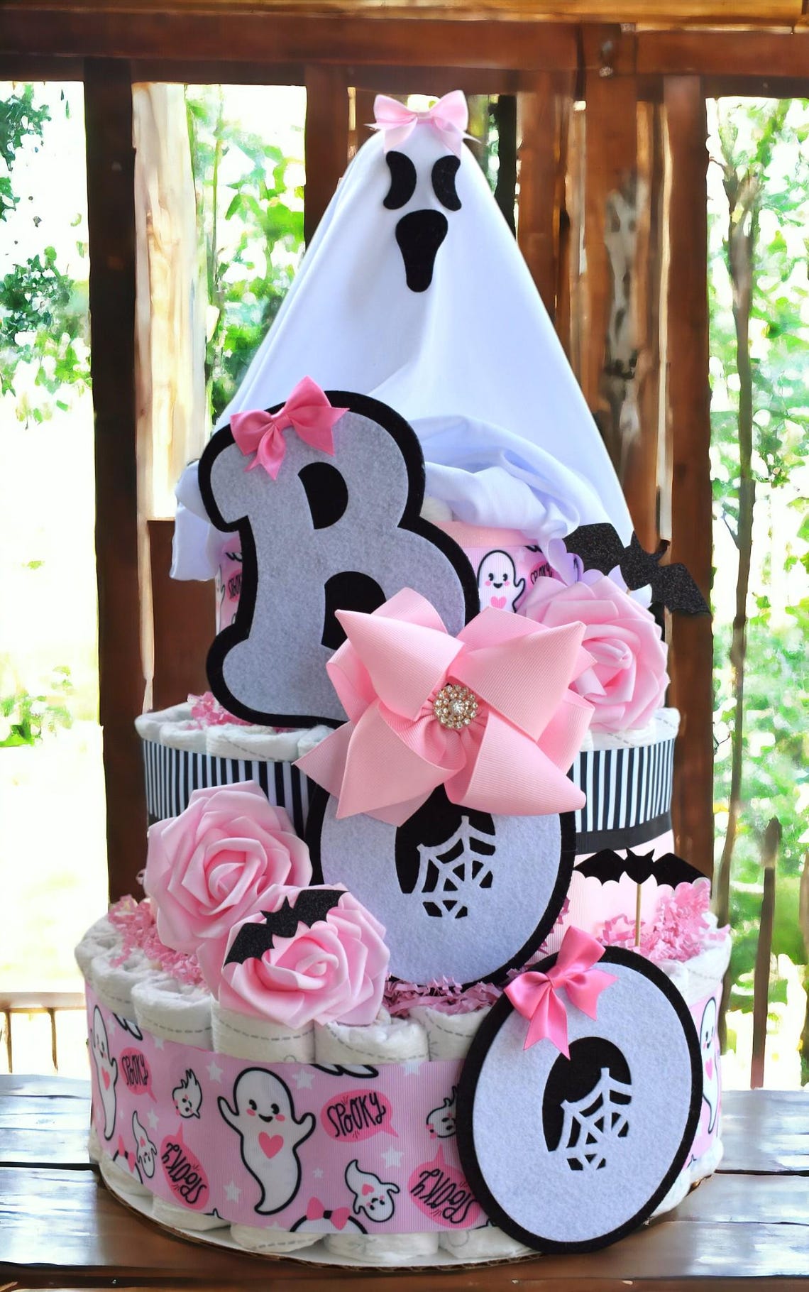 3 Tier Girl Ghost Diaper Cake Baby Shower, Halloween Baby Shower ...