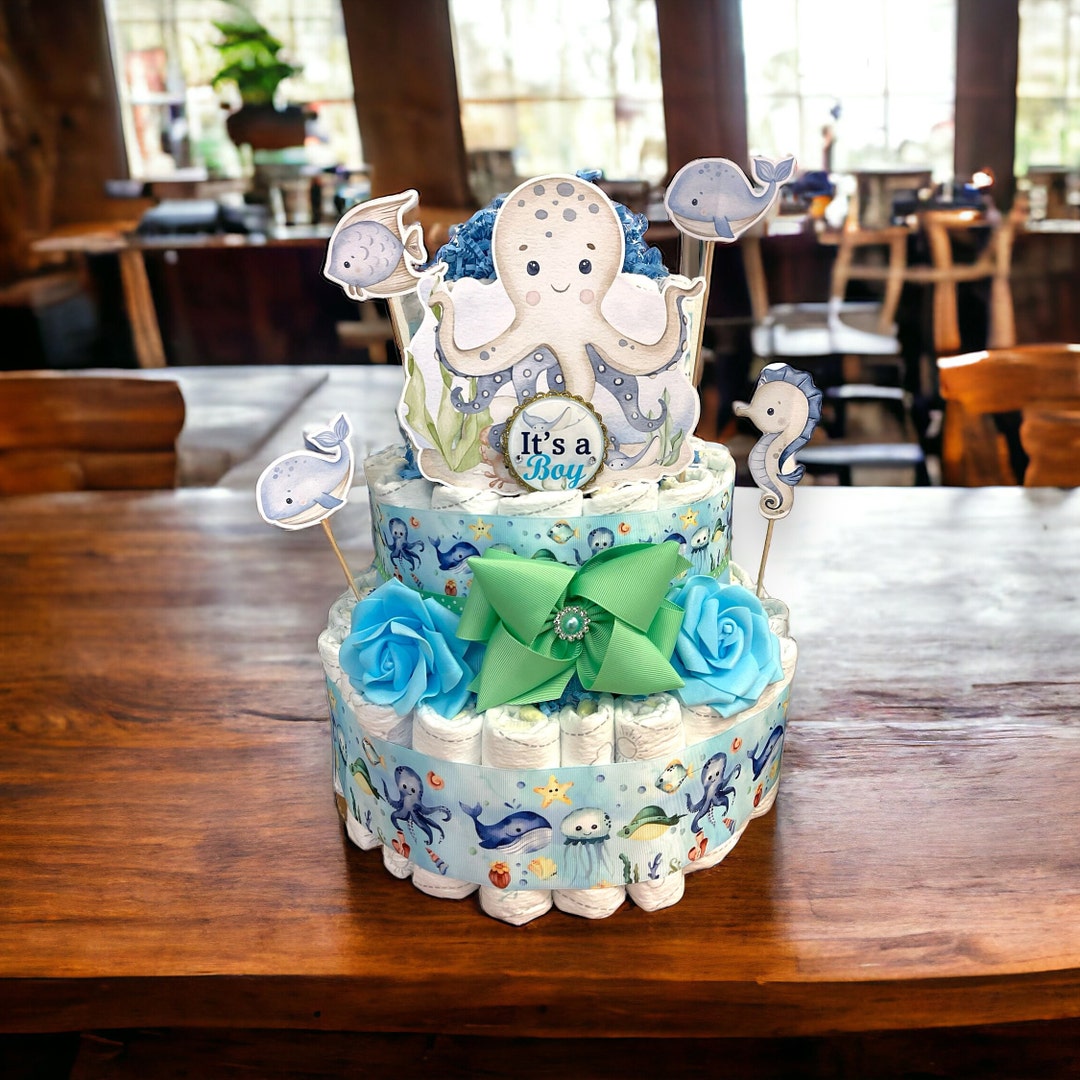 Under the Sea Diaper Cake Baby Shower, Octopus Turtle Baby Shower ...