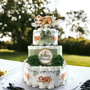 Sloth Greenery Diaper Cake Baby Shower, Green Leave Cake Centerpieces ...