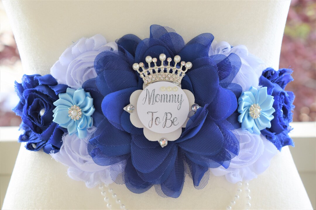 Royal White Prince Flower Sash, Royal Baby Blue Maternity Sash, Royal ...
