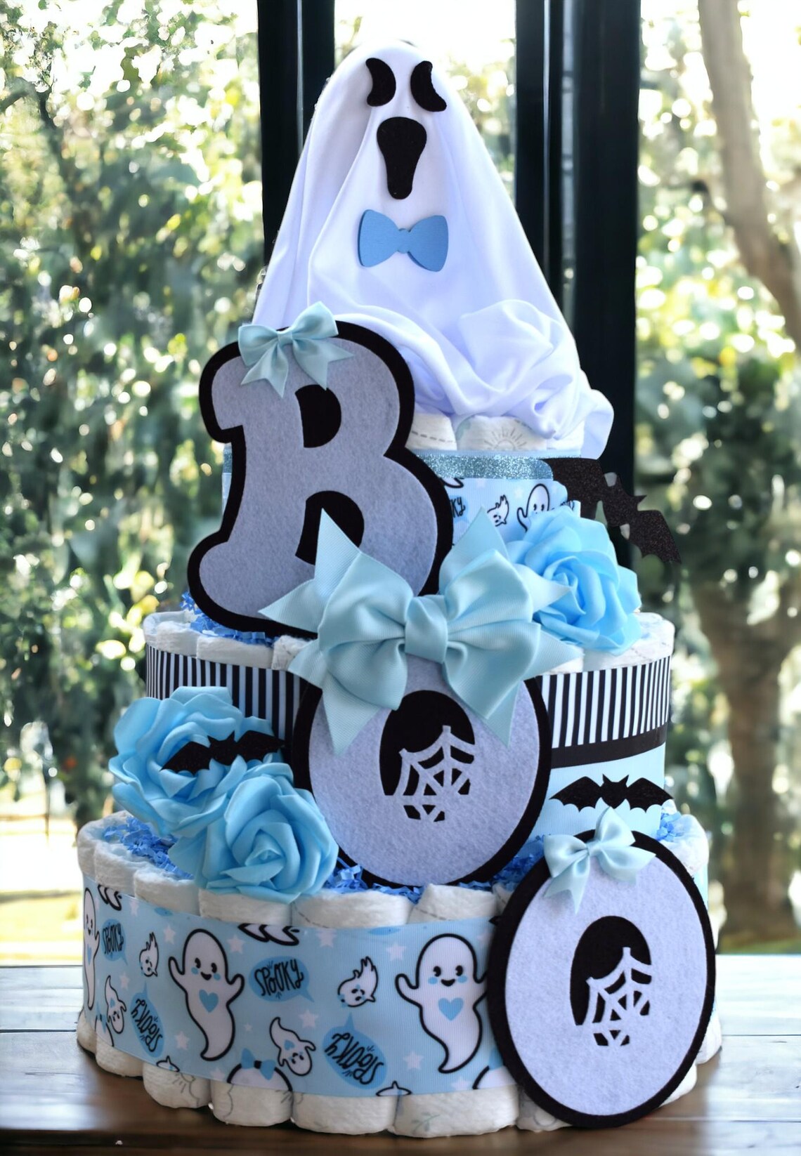 Blue Ghost Diaper Cake Baby Shower, Boy Blue Halloween Baby Shower ...