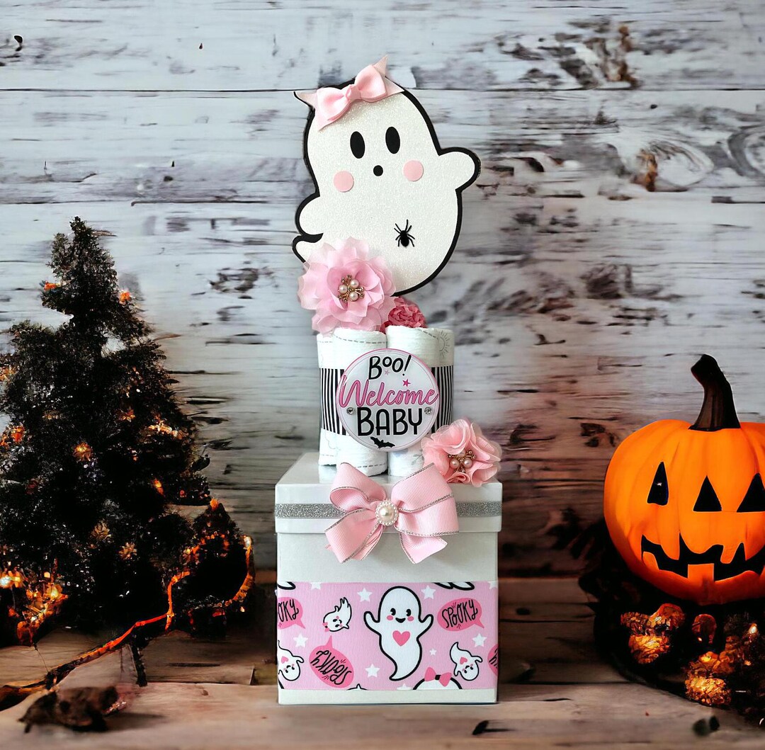 Pink Girl Ghost Mini Diaper Cake Baby Shower, Girl Pink Halloween Baby ...